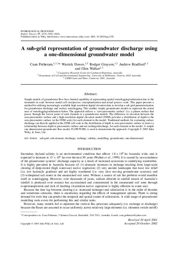 (PDF) A sub-grid representation of groundwater discharge using a one ...