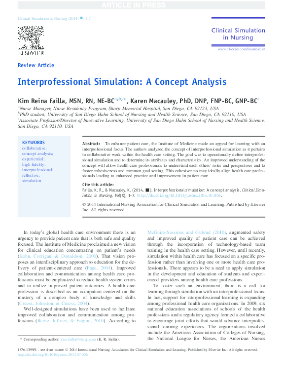 (PDF) Interprofessional Simulation: A Concept Analysis