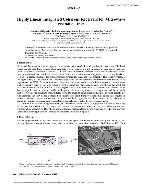 (PDF) Highly linear integrated coherent receivers for microwave ...
