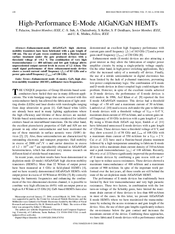 (PDF) High-performance E-mode AlGaN/GaN HEMTs