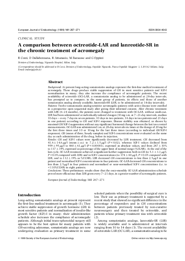 (PDF) A comparison between octreotide-LAR and lanreotide-SR in the ...