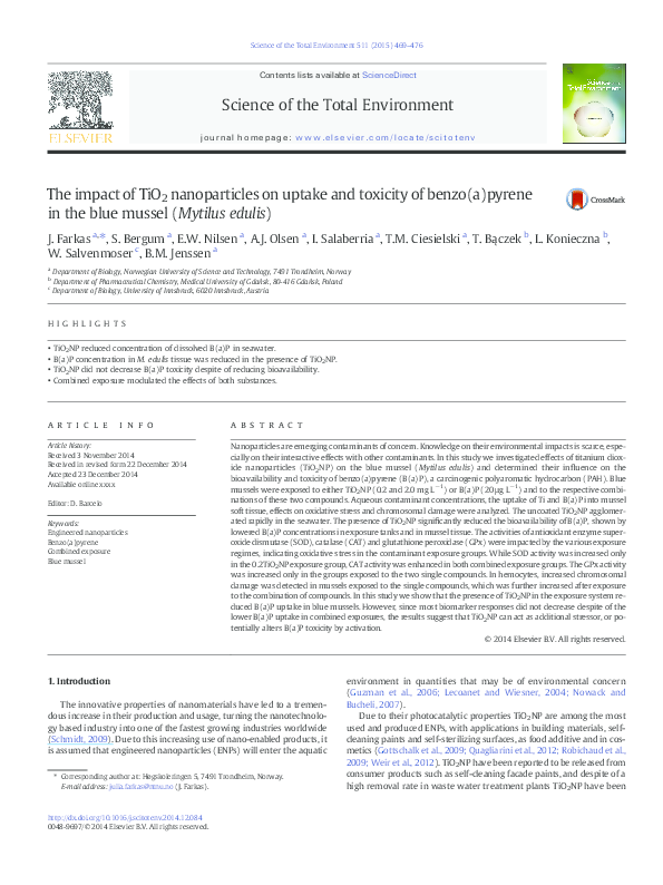 (PDF) The impact of TiO2 nanoparticles on uptake and toxicity of benzo ...