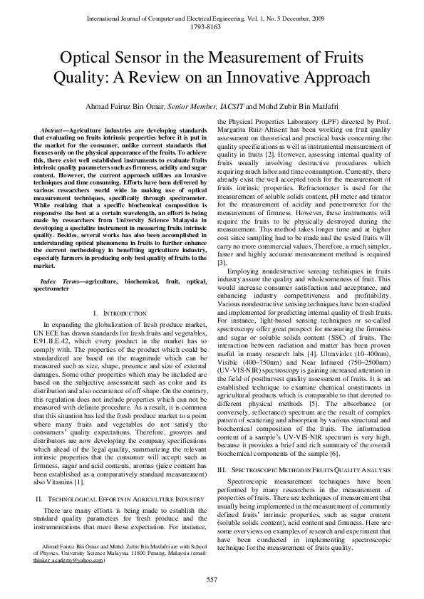 (PDF) Optical Sensor in the Measurement of Fruits Quality: A Review on ...