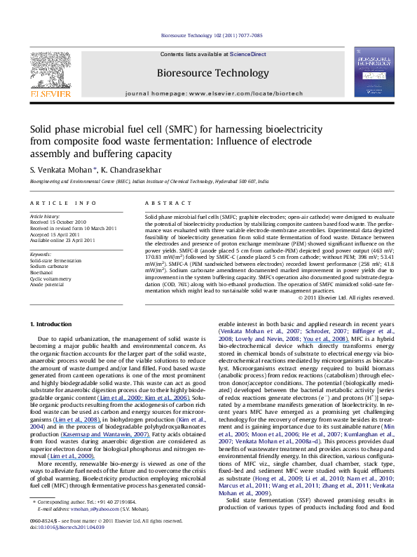 (PDF) Solid phase microbial fuel cell (SMFC) for harnessing ...