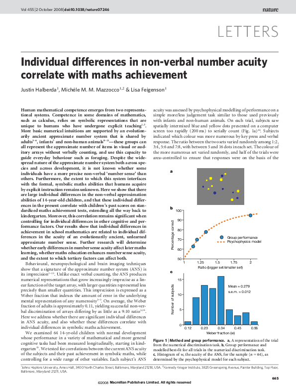 (PDF) Individual differences in non-verbal number acuity correlate with ...
