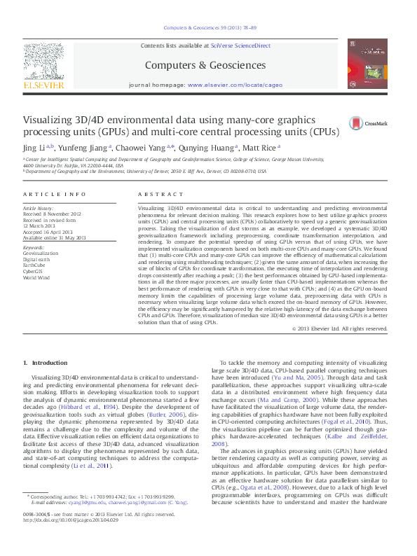Pdf Visualizing 3d 4d Environmental Data Using Many Core Graphics Processing Units Gpus And