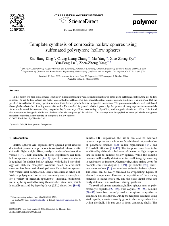 (PDF) Template synthesis of composite hollow spheres using sulfonated ...