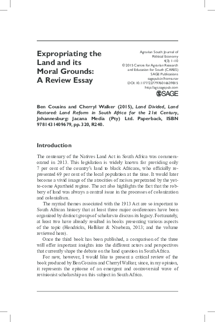 (PDF) Expropriating the Land and its Moral Grounds: A Review Essay