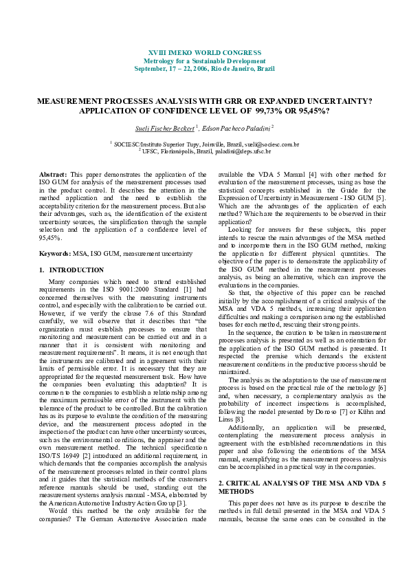 (PDF) Measurement Processes Analysis with GRR or Expanded Uncertainty ...