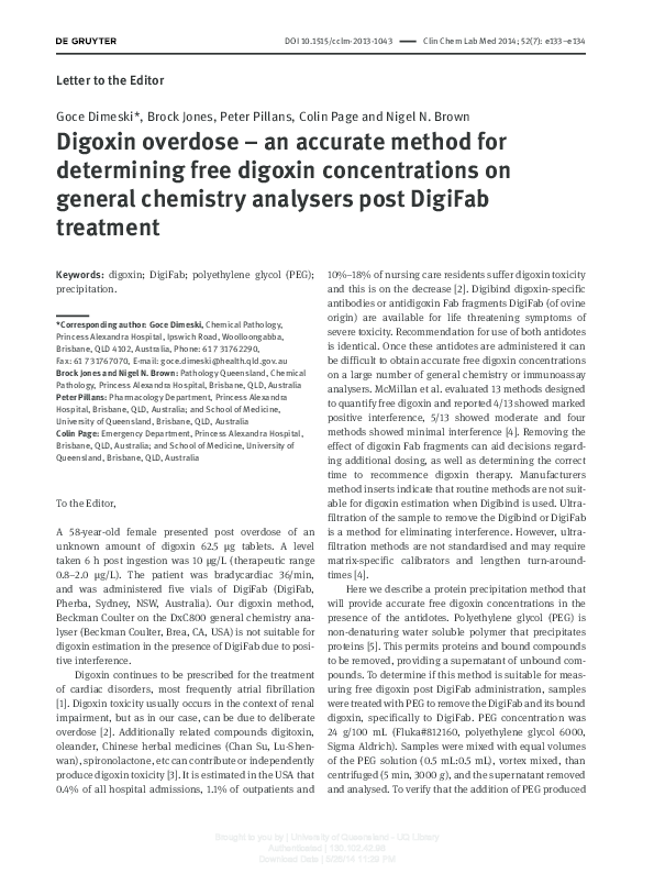 (PDF) Digoxin overdose – an accurate method for determining free ...