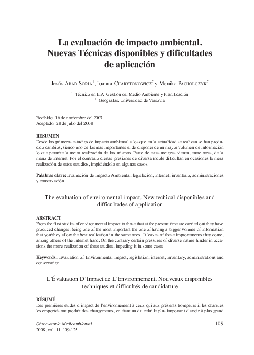 (PDF) La evaluación de impacto ambiental. Nuevas Técnicas disponibles y ...