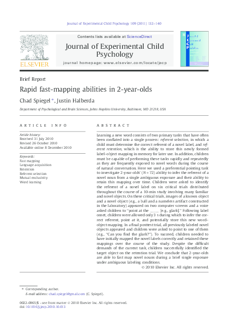 (PDF) Rapid fast-mapping abilities in 2-year-olds