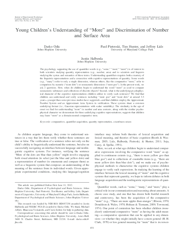 (PDF) Young children's understanding of “more” and discrimination of ...