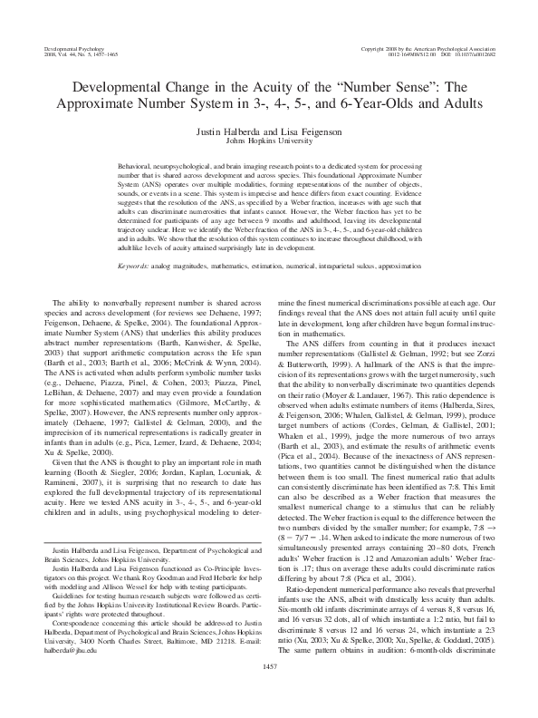 (PDF) Developmental change in the acuity of the "number sense": The approximate number system in ...