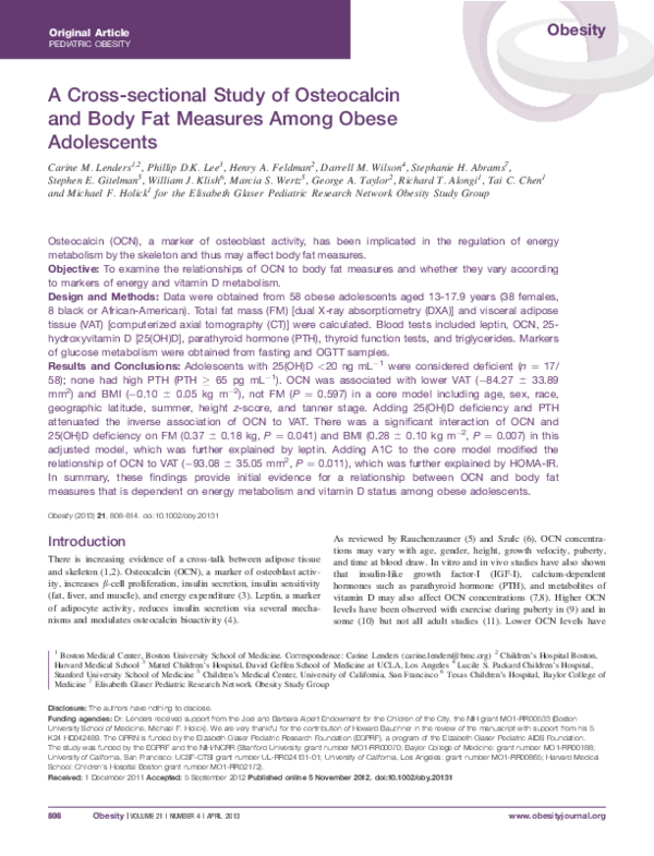 (PDF) A cross-sectional study of osteocalcin and body fat measures ...