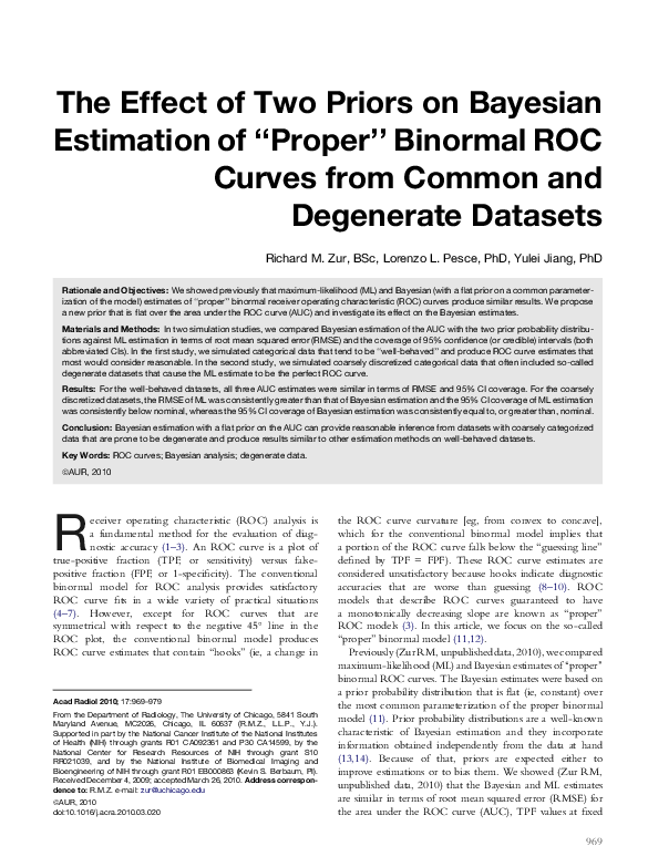(PDF) Bayesian Estimation of Binormal ROC Curves