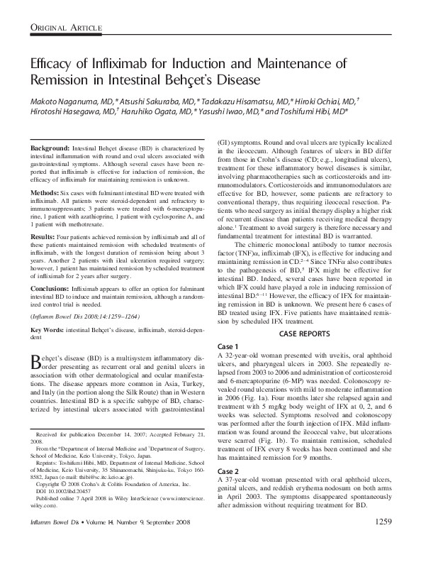 (PDF) Efficacy of infliximab for induction and maintenance of remission ...