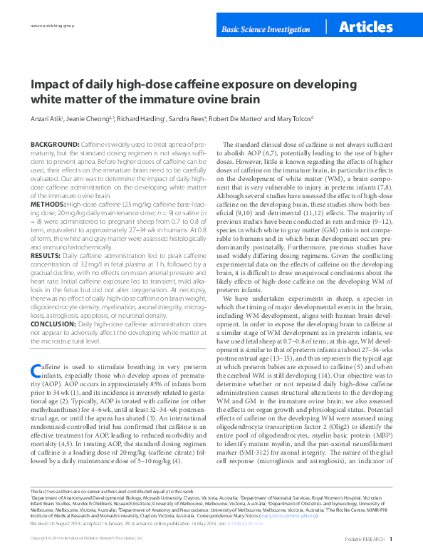 (PDF) Impact of daily high-dose caffeine exposure on developing white ...