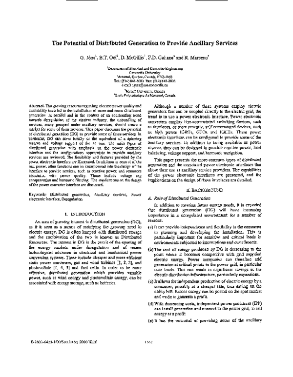 (PDF) The potential of distributed generation to provide ancillary services
