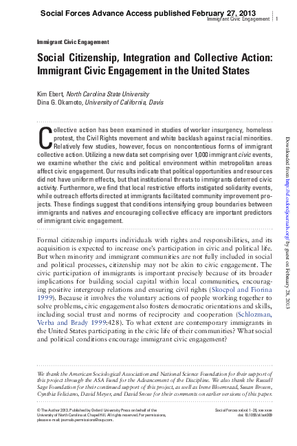 (PDF) Social Citizenship, Integration and Collective Action: Immigrant ...