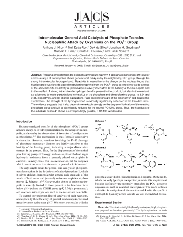(PDF) Intramolecular General Acid Catalysis of Phosphate Transfer ...