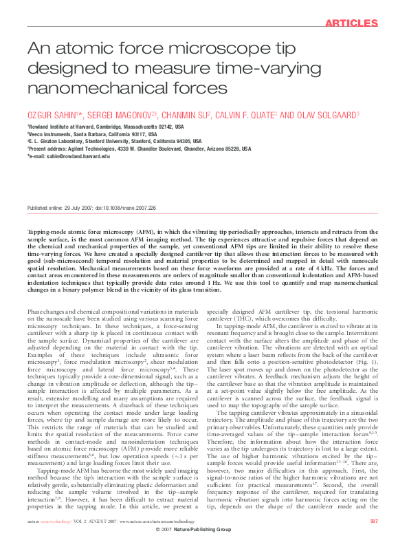 (PDF) An atomic force microscope tip designed to measure time-varying nanomechanical forces