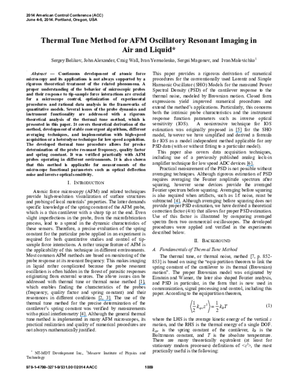 (PDF) Thermal tune method for AFM oscillatory resonant imaging in air ...