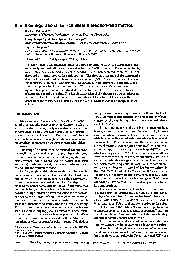 (PDF) A multiconfigurational self‐consistent reaction‐field method