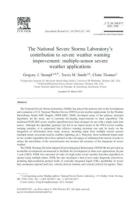 (PDF) The National Severe Storms Laboratory's contribution to severe ...