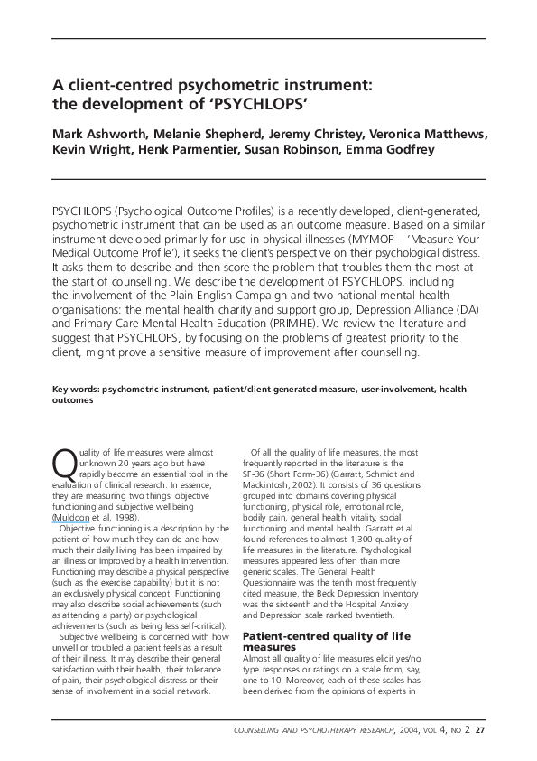 (PDF) A client-generated psychometric instrument: The development of ...