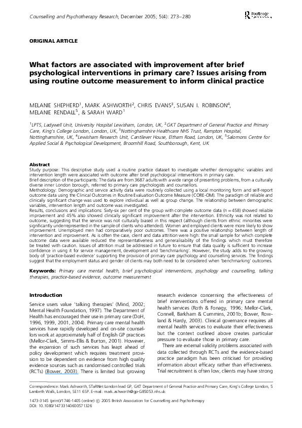 (PDF) What factors are associated with improvement after brief psychological interventions in ...