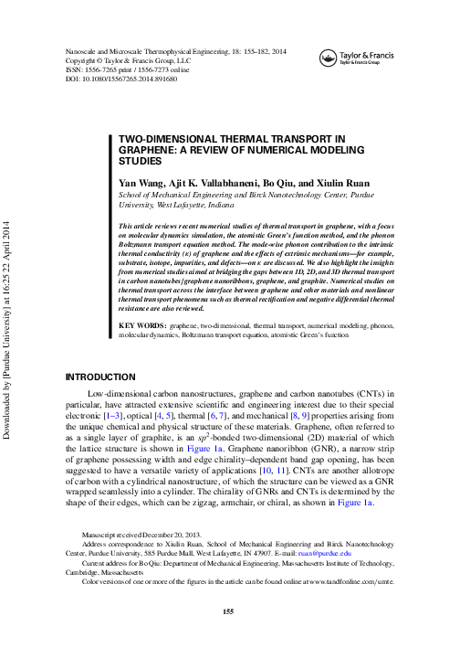(PDF) Two-Dimensional Thermal Transport in Graphene: A Review of Numerical Modeling Studies