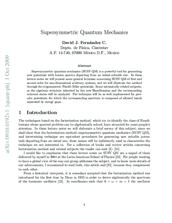 (PDF) Supersymmetric Quantum Mechanics