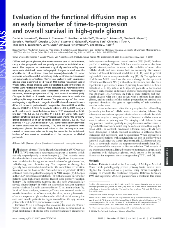 (PDF) Evaluation of the functional diffusion map as an early biomarker of time-to-progression ...