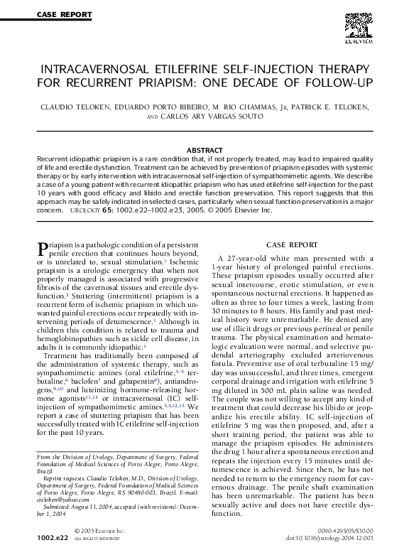 (PDF) Intracavernosal etilefrine self-injection therapy for recurrent ...