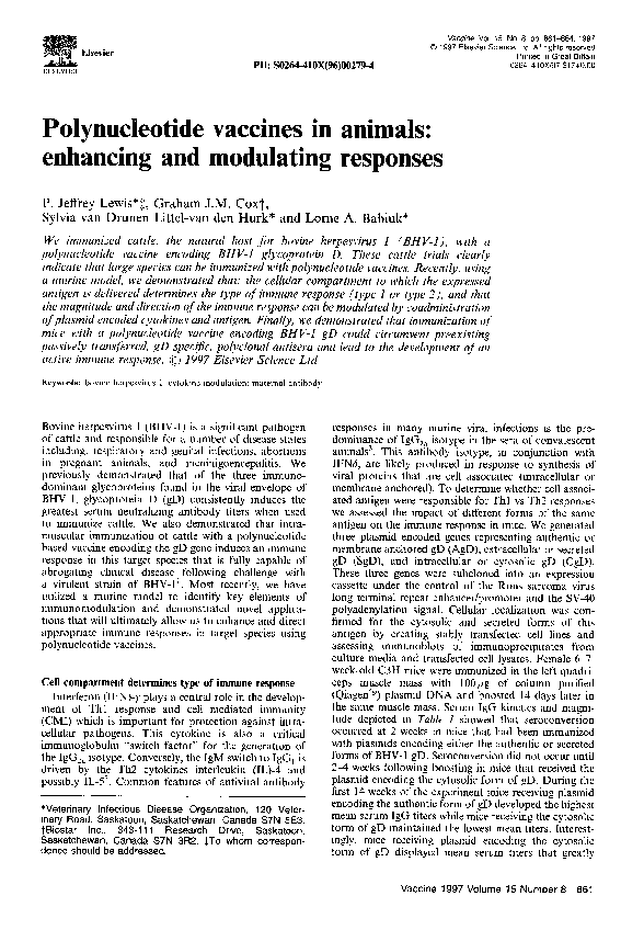 (PDF) Polynucleotide vaccines in animals: enhancing and modulating ...