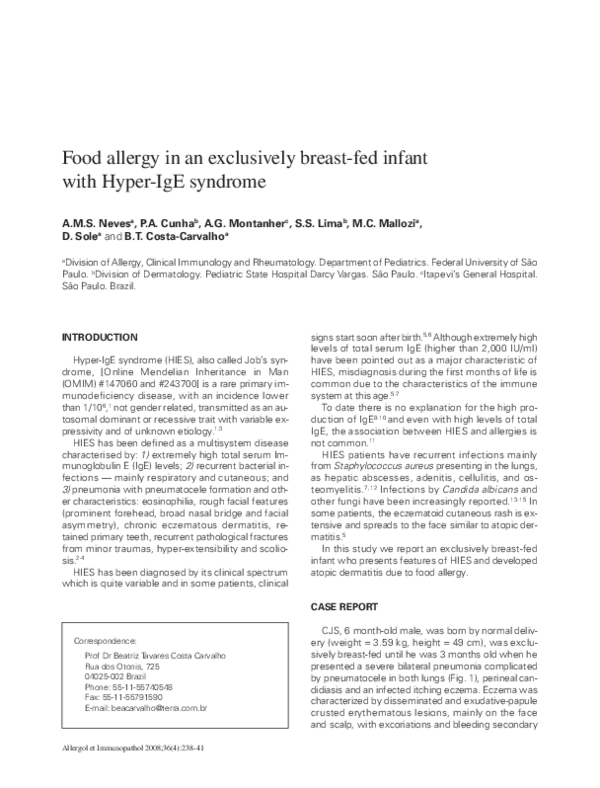 (PDF) Food allergy in an exclusively breast-fed infant with Hyper-IgE ...