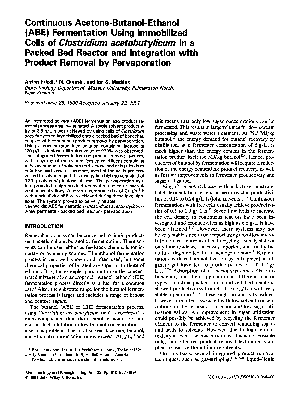 (PDF) Continuous acetone-butanol-ethanol (ABE) fermentation using ...