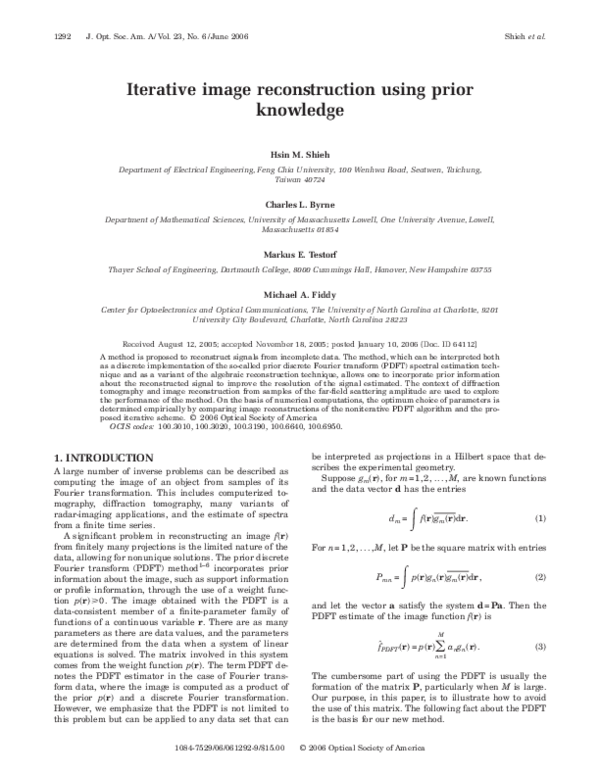 (PDF) Iterative image reconstruction using prior knowledge