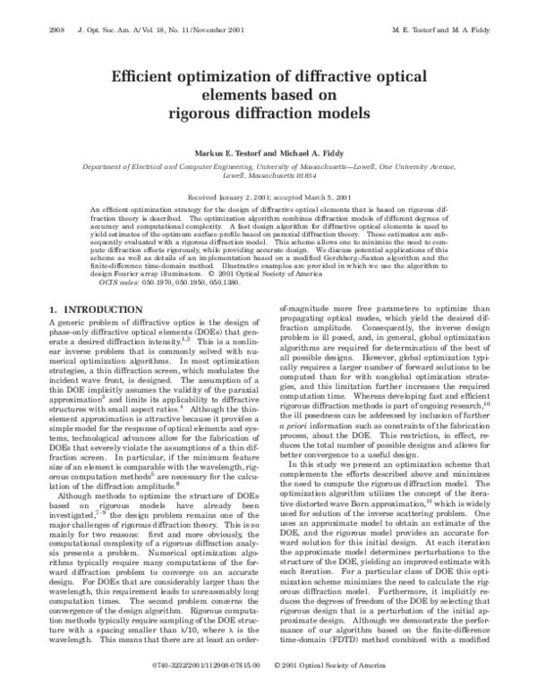(PDF) Efficient optimization of diffractive optical elements based on rigorous diffraction models