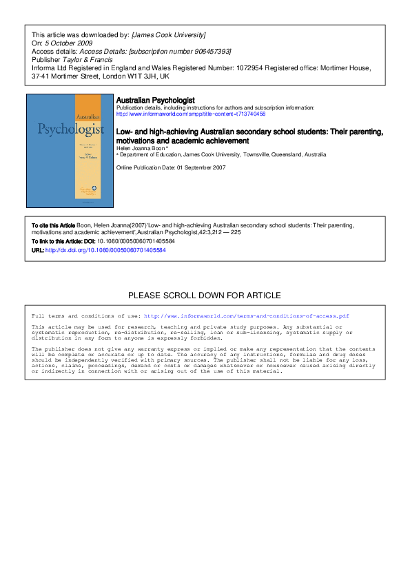 (PDF) PLEASE SCROLL DOWN FOR ARTICLE Low-and high-achieving Australian ...