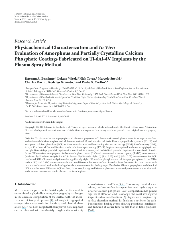 (PDF) Physico-chemical characterization and in vivo evaluation of zinc-glasses biocompatibility