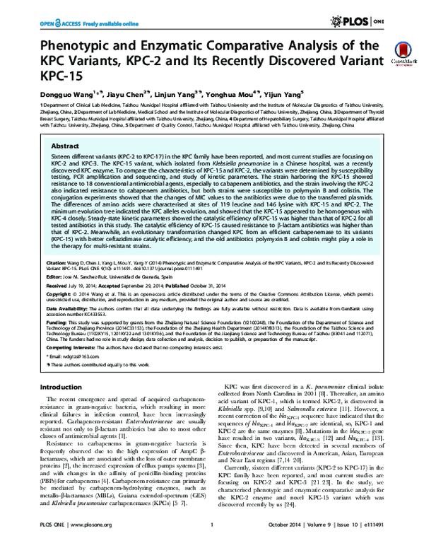 (PDF) Phenotypic and Enzymatic Comparative Analysis of the KPC Variants ...