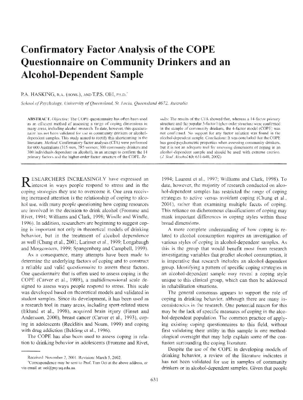 (PDF) Confirmatory factor analysis of the COPE questionnaire on ...