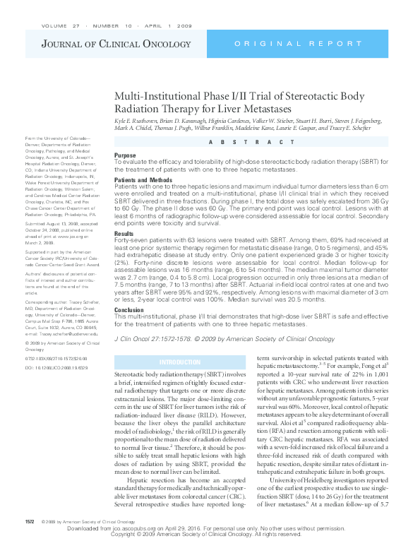 (PDF) Multi-Institutional Phase I/II Trial of Stereotactic Body Radiation Therapy for Liver ...