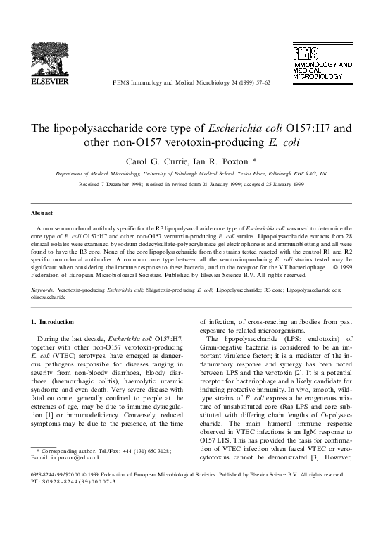 (PDF) The lipopolysaccharide core type of Escherichia coli O157:H7 and ...