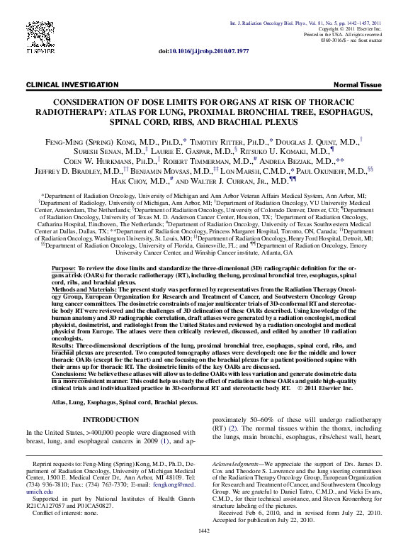 (PDF) Consideration of Dose Limits for Organs at Risk of Thoracic ...