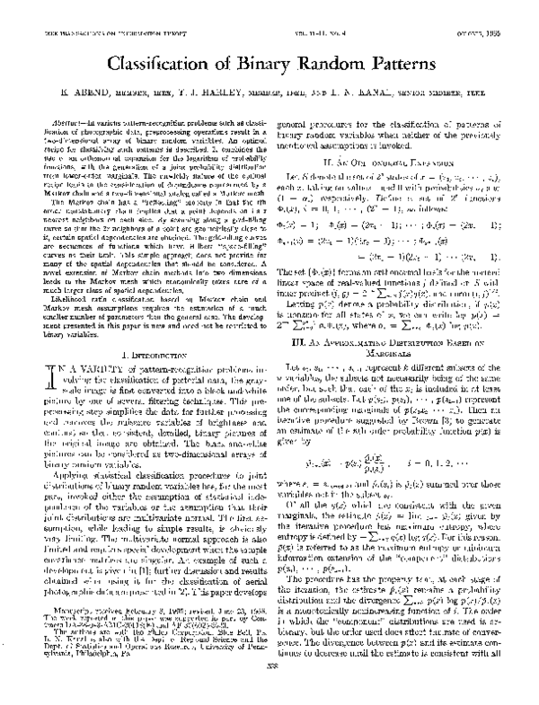 (PDF) Classification of binary random patterns