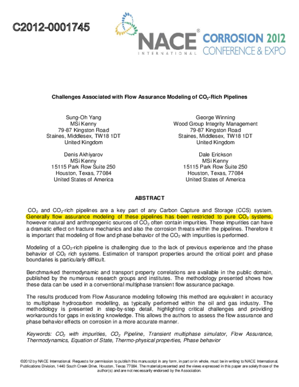 (PDF) Challenges Associated with Flow Assurance Modeling of CO 2 -Rich ...