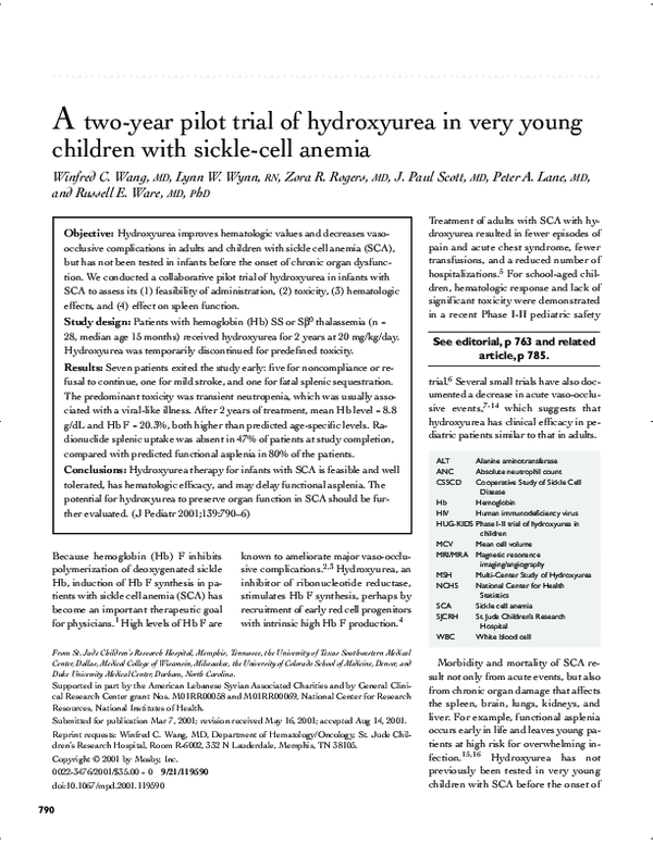 (PDF) A two-year pilot trial of hydroxyurea in very young children with ...